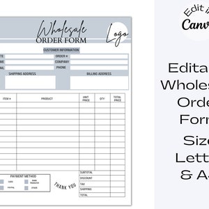 Wholesale Order Form Template, Canva Editable Order Sheet Template ...