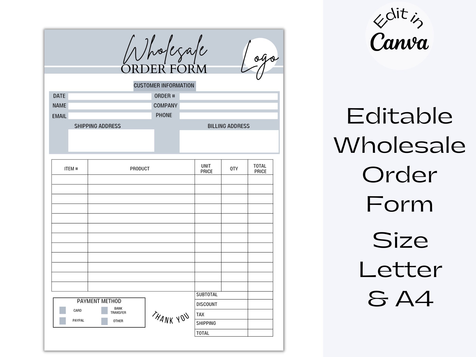 Wholesale Order Form Template, Canva Editable Order Sheet Template ...