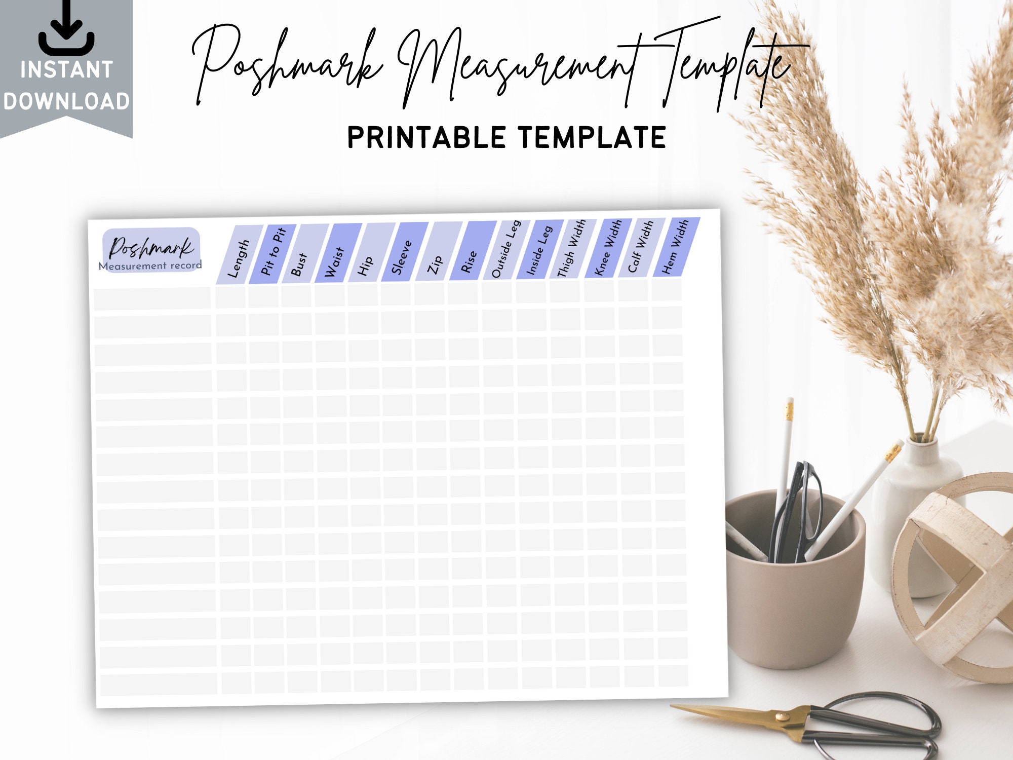 Poshmark Printable Measurement Form | Record of Measurements| Reseller ...