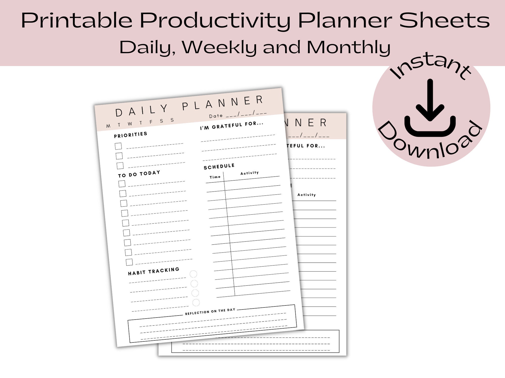 Productivity Planner Printable Pack, Daily, Weekly, Monthly Planning ...