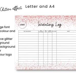 Pink Glitter Editable Inventory Tracker Template, Inventory Log Canva ...
