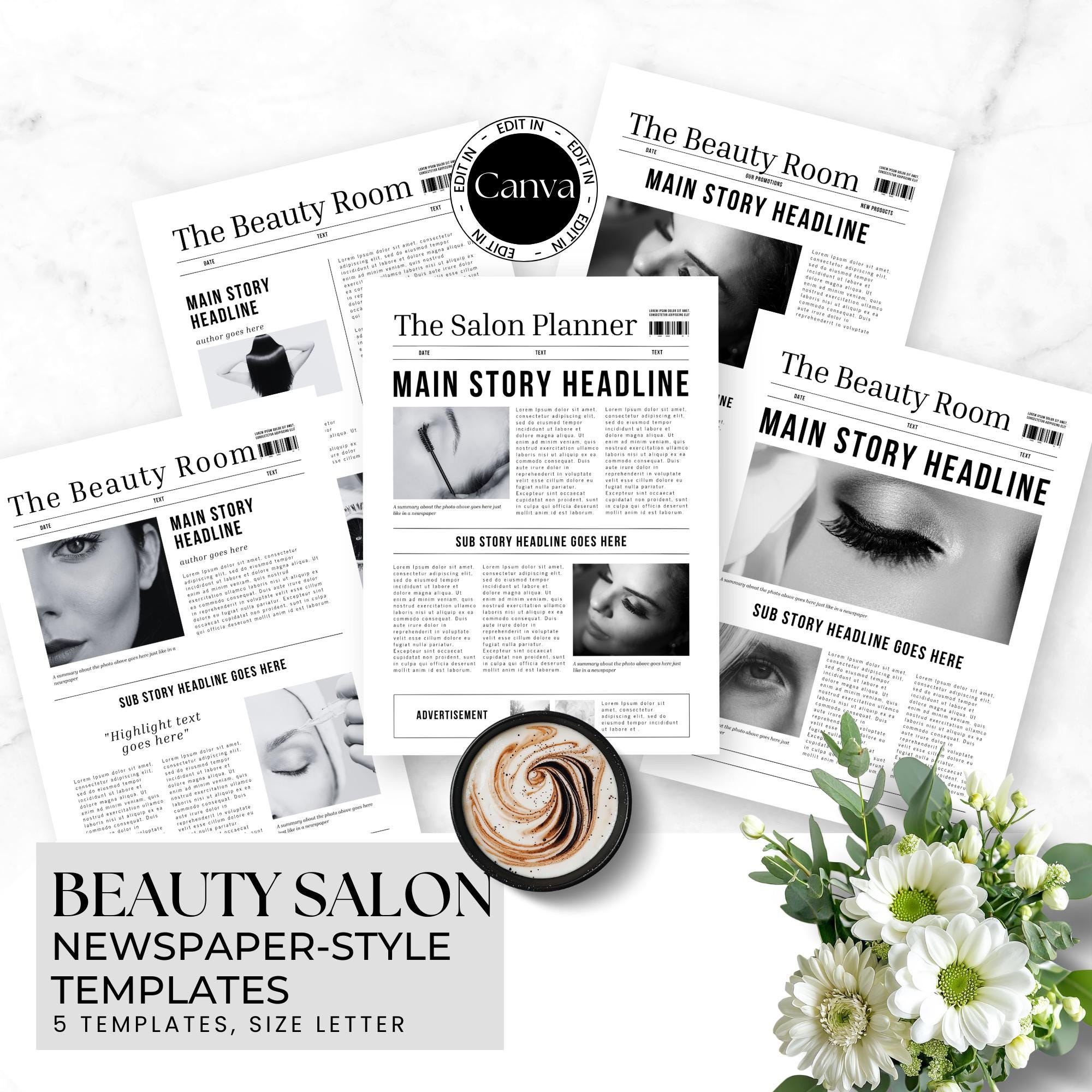 Editable Newspaper Template for Beauty Salon Promo Newsletter ...