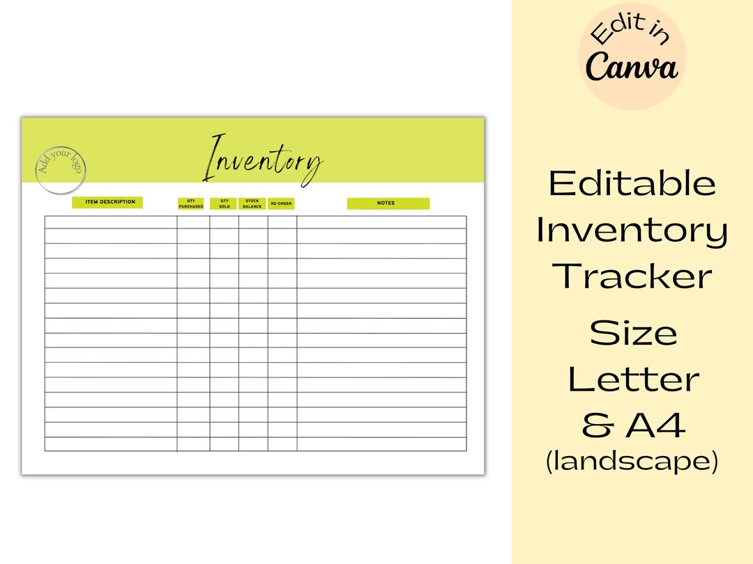 Editable Inventory Tracker, Printable Business Inventory Record ...