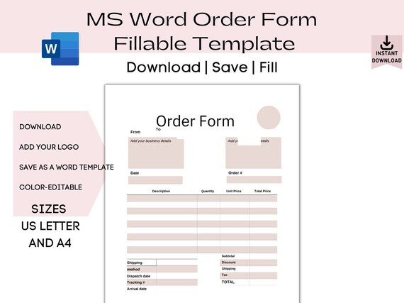 Word Order Form Template Word Fillable Business Order Form - Etsy