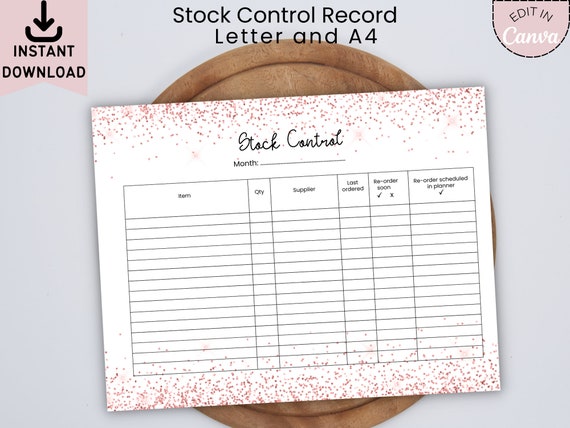 Pink Glitter Editable Stock Control Template Inventory - Etsy
