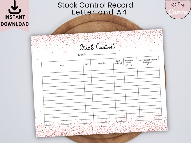 Pink Glitter Editable Stock Control Template, Inventory Management ...