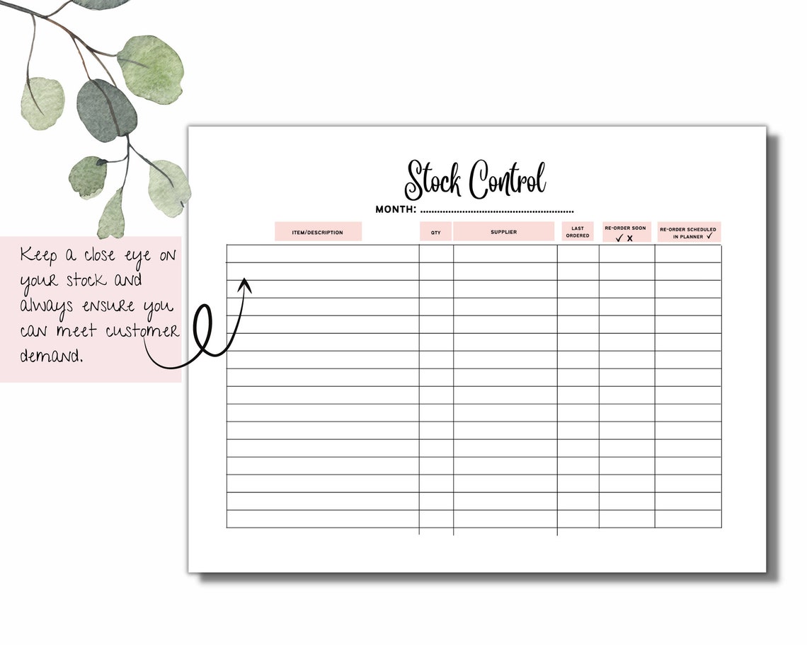 Stock Control Template, Inventory Management PDF Printable Record Sheet ...