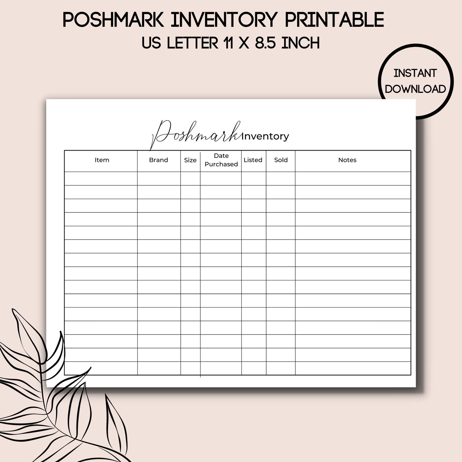 Poshmark Inventory Printable, Instant Download, Reseller Organization ...