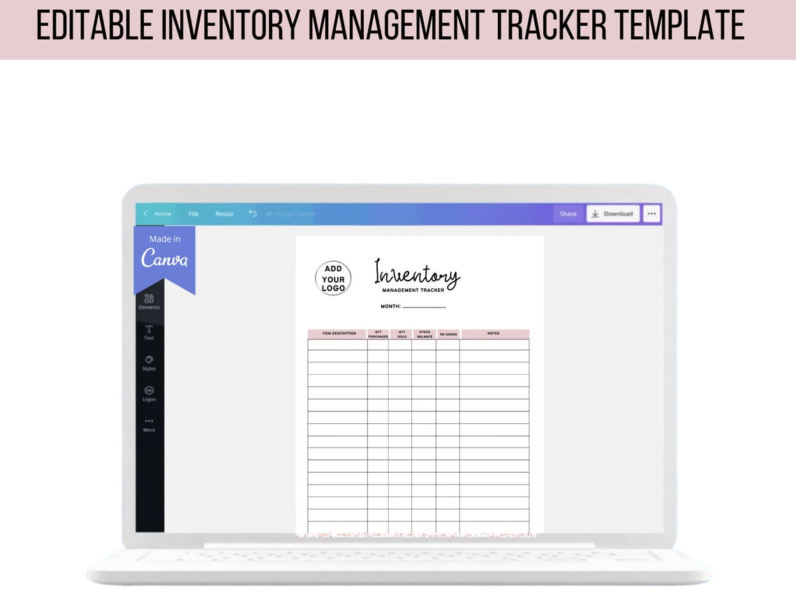 Editable Inventory Tracker, Printable Business Inventory Record ...