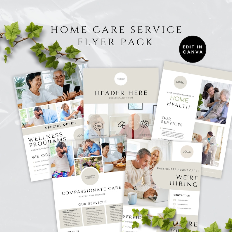 Home Care Service Flyers Pack, Flyers Templates for at Home Caregiver ...