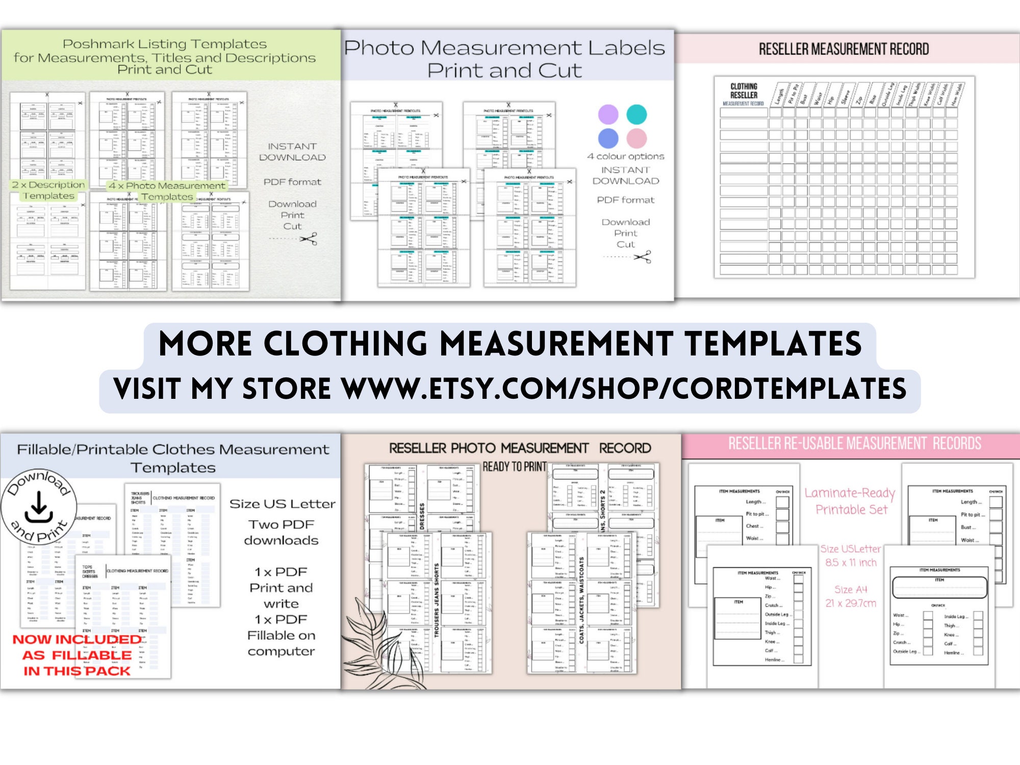 Clothing Measurement Printables Reseller Measuring Record Sheets ...