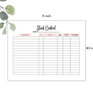 Stock Control Template, Inventory Management PDF Printable Record Sheet ...