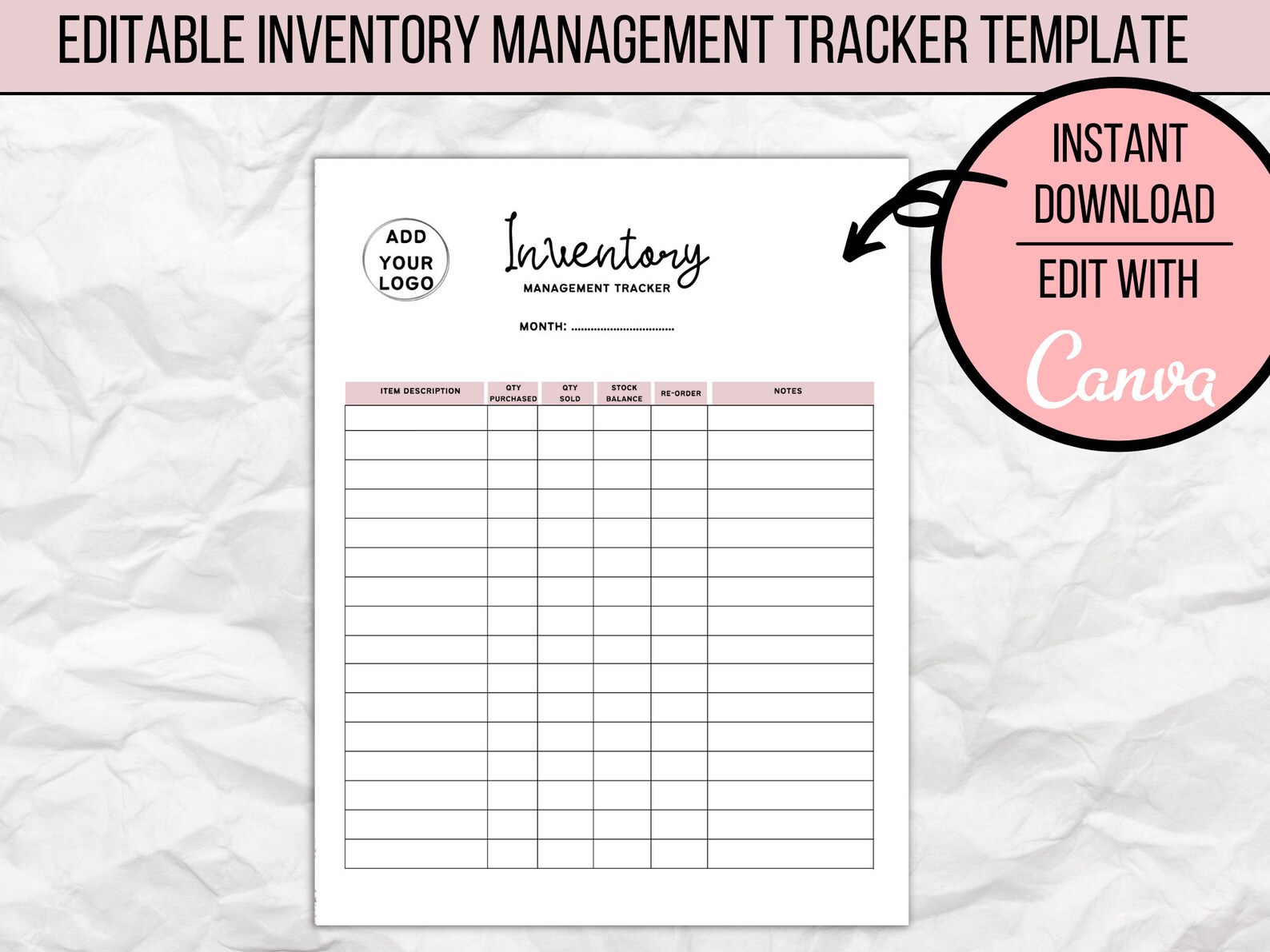 Editable Inventory Tracker, Printable Business Inventory Record ...