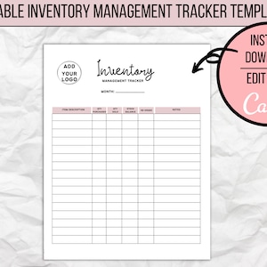 Editable Inventory Tracker, Printable Business Inventory Record ...