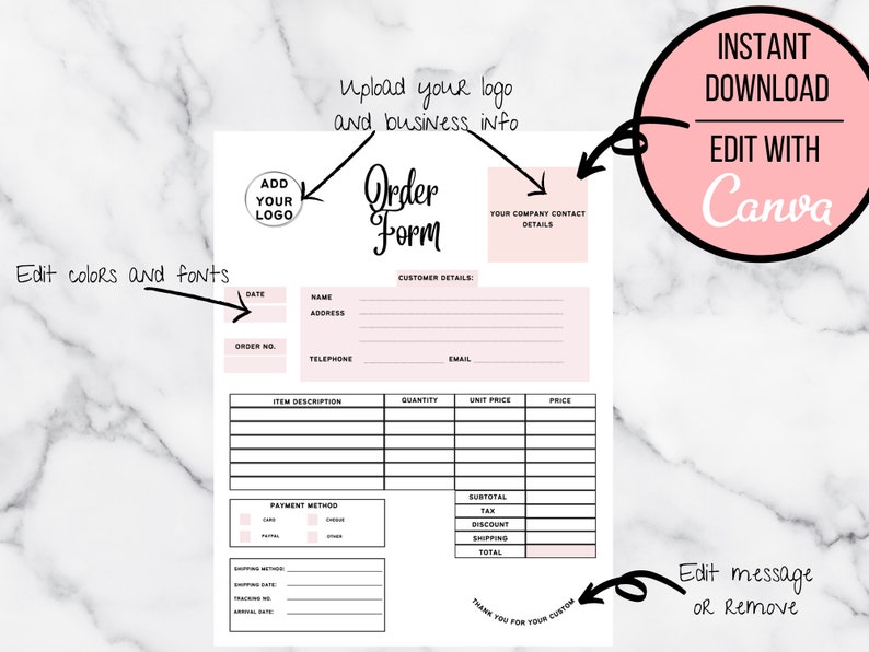 Editable Order Form, Small Business Printable Forms, Order Form ...