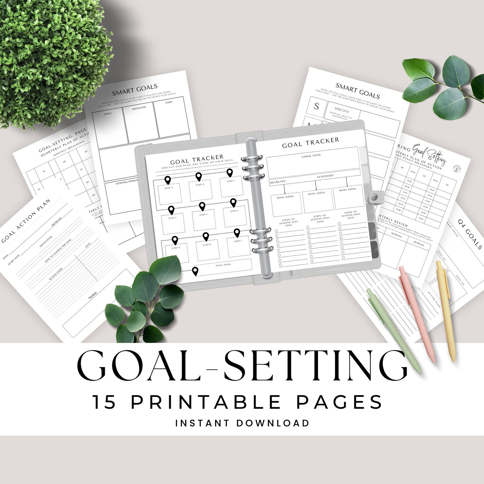2024 Goals Worksheets, Printable PDF Goal Setting Worksheet, SMART Goal ...