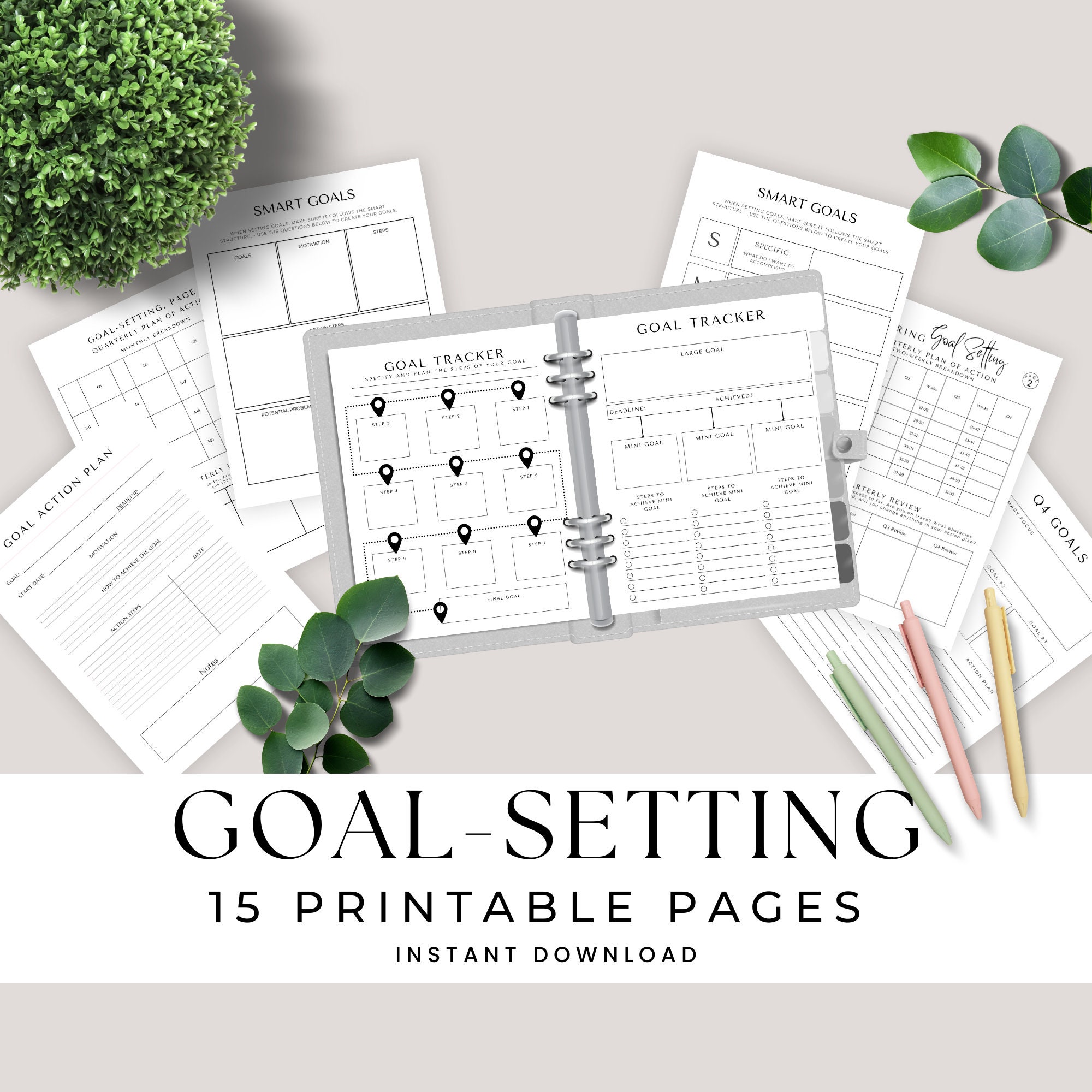 2024 Goals Worksheets, Printable PDF Goal Setting Worksheet, SMART Goal ...