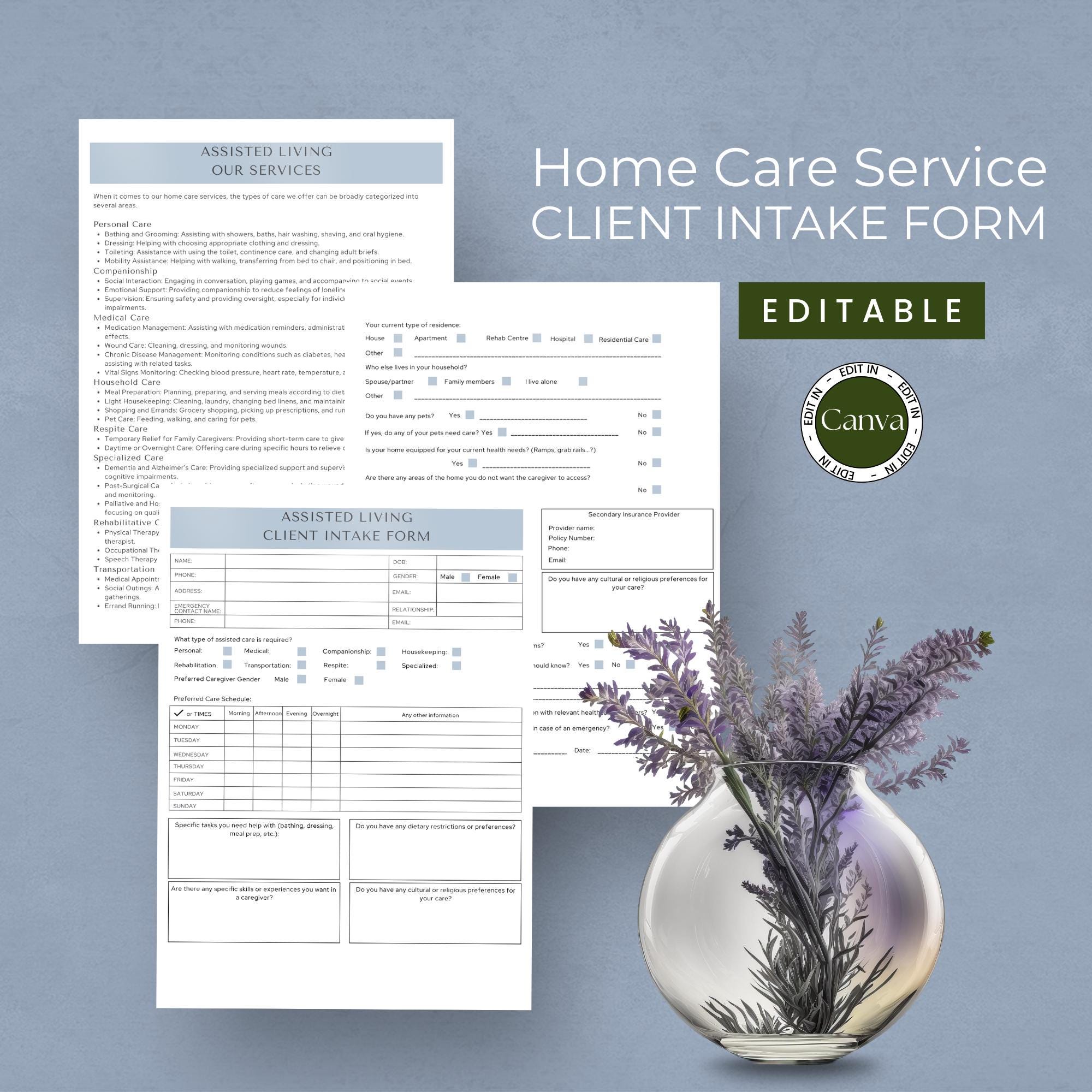 Home Care Service Client Intake Form, Assisted Living Assessment Form ...