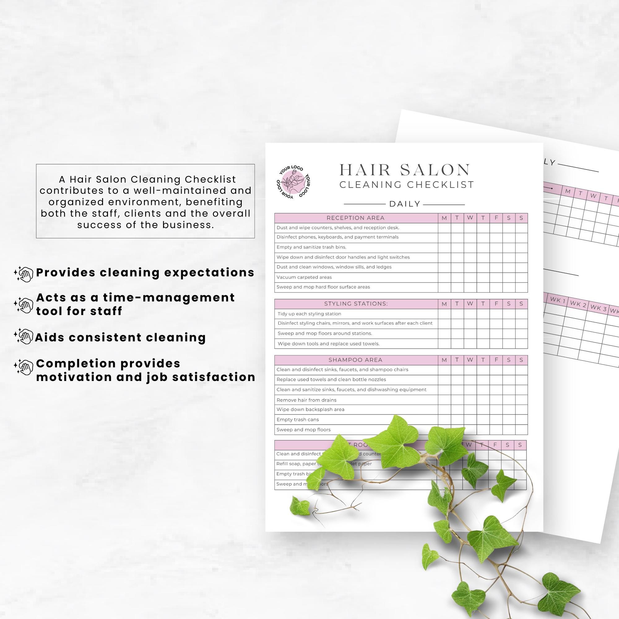 Hair Salon Cleaning Checklist Template, Editable Cleaning Rota for ...