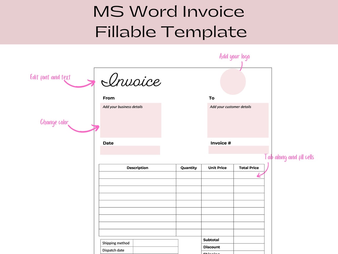 Word Invoice Form Template, Word Fillable Business Invoice Template ...