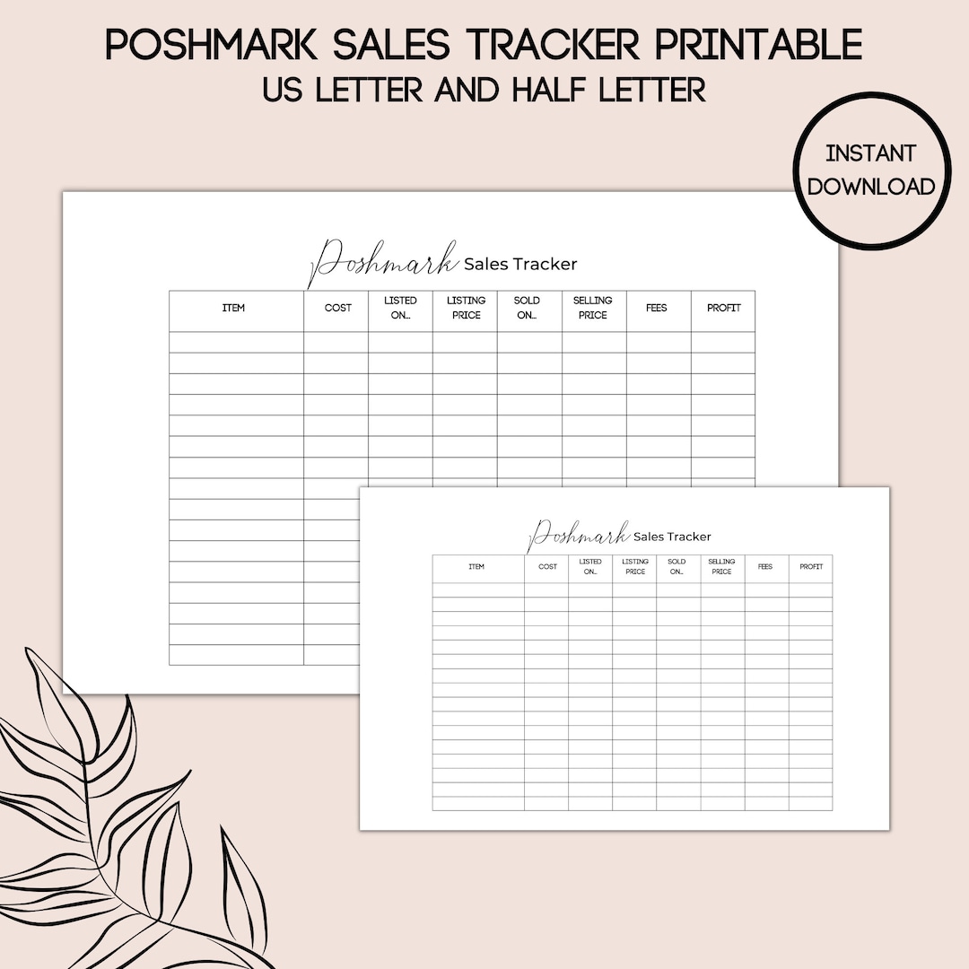 Poshmark Sales Tracker Printable, Instant Download, Reseller ...