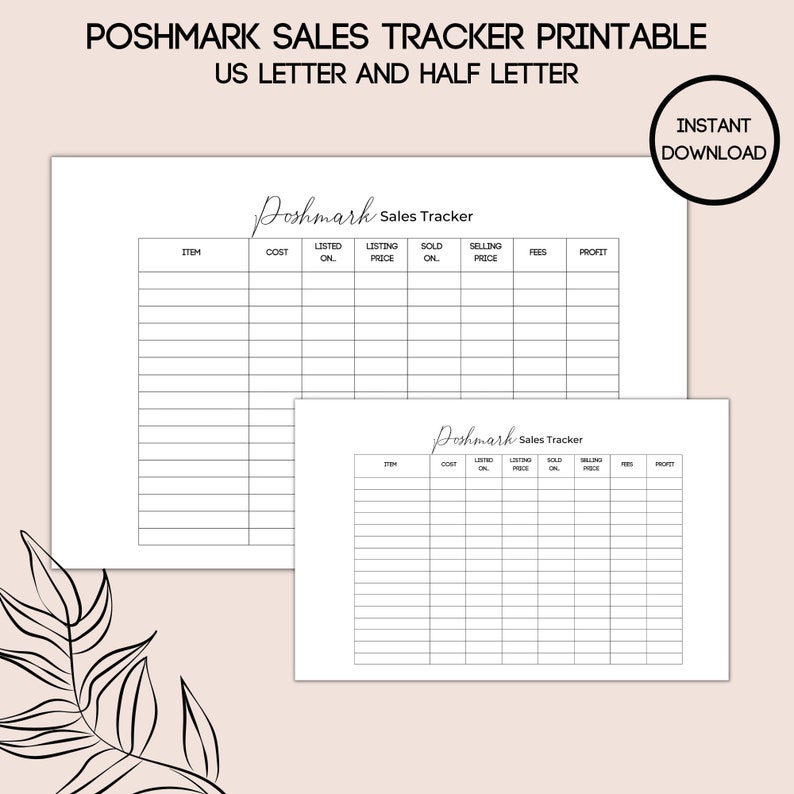 Poshmark Sales Tracker Printable, Instant Download, Reseller ...