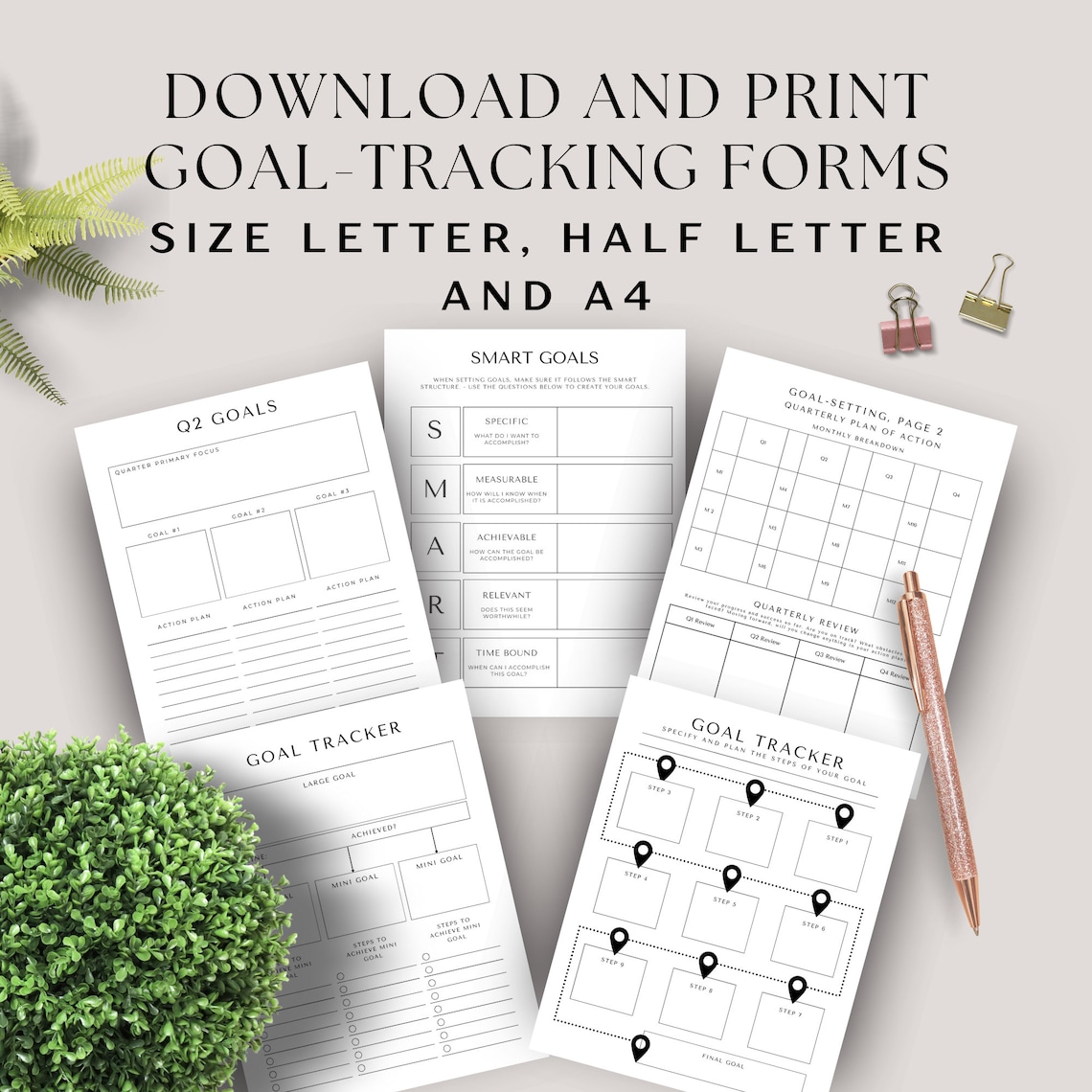 2024 Goals Worksheets, Printable PDF Goal Setting Worksheet, SMART Goal ...