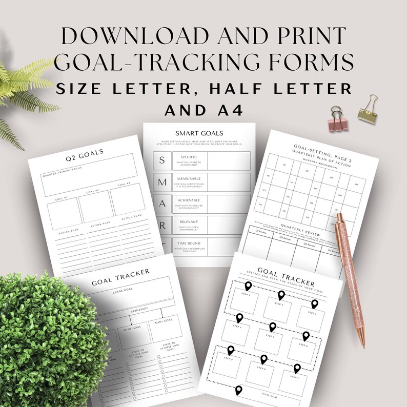 2024 Goals Worksheets, Printable PDF Goal Setting Worksheet, SMART Goal ...