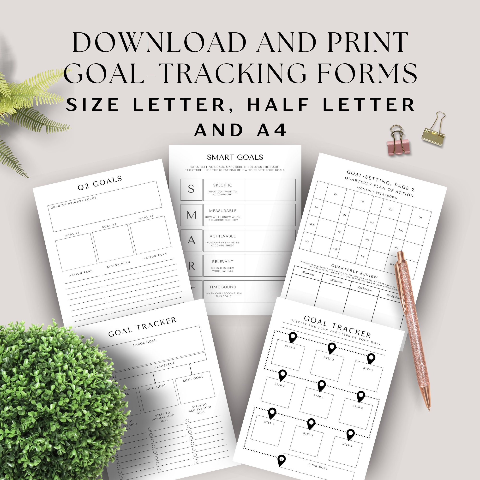 2024 Goals Worksheets, Printable PDF Goal Setting Worksheet, SMART Goal ...