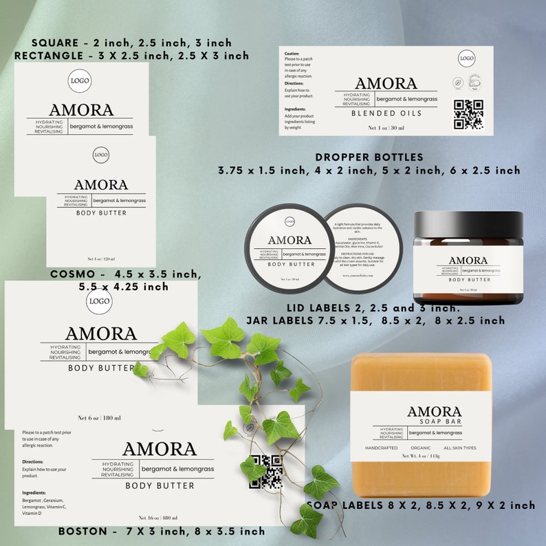 Neutral Cosmetic Bottle Label Templates Body Care Labels for - Etsy