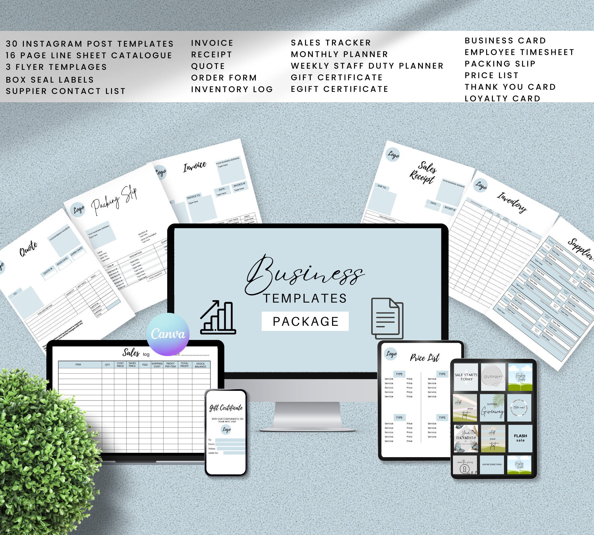 Editable Small Business Forms Bundle, Instagram Post Templates and Line ...