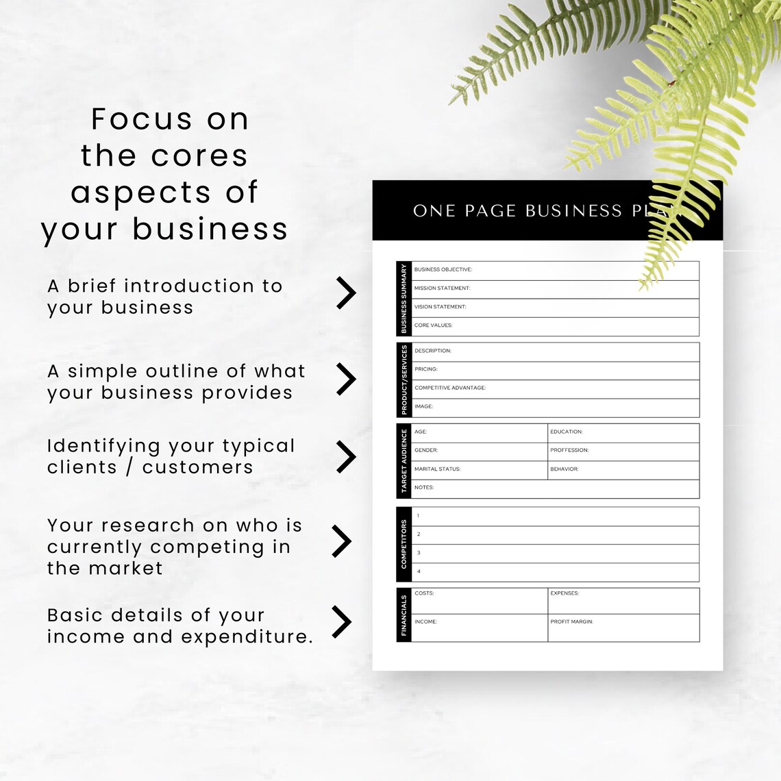 One Page Business Plan Template, Canva Template for a 1 Page Business ...