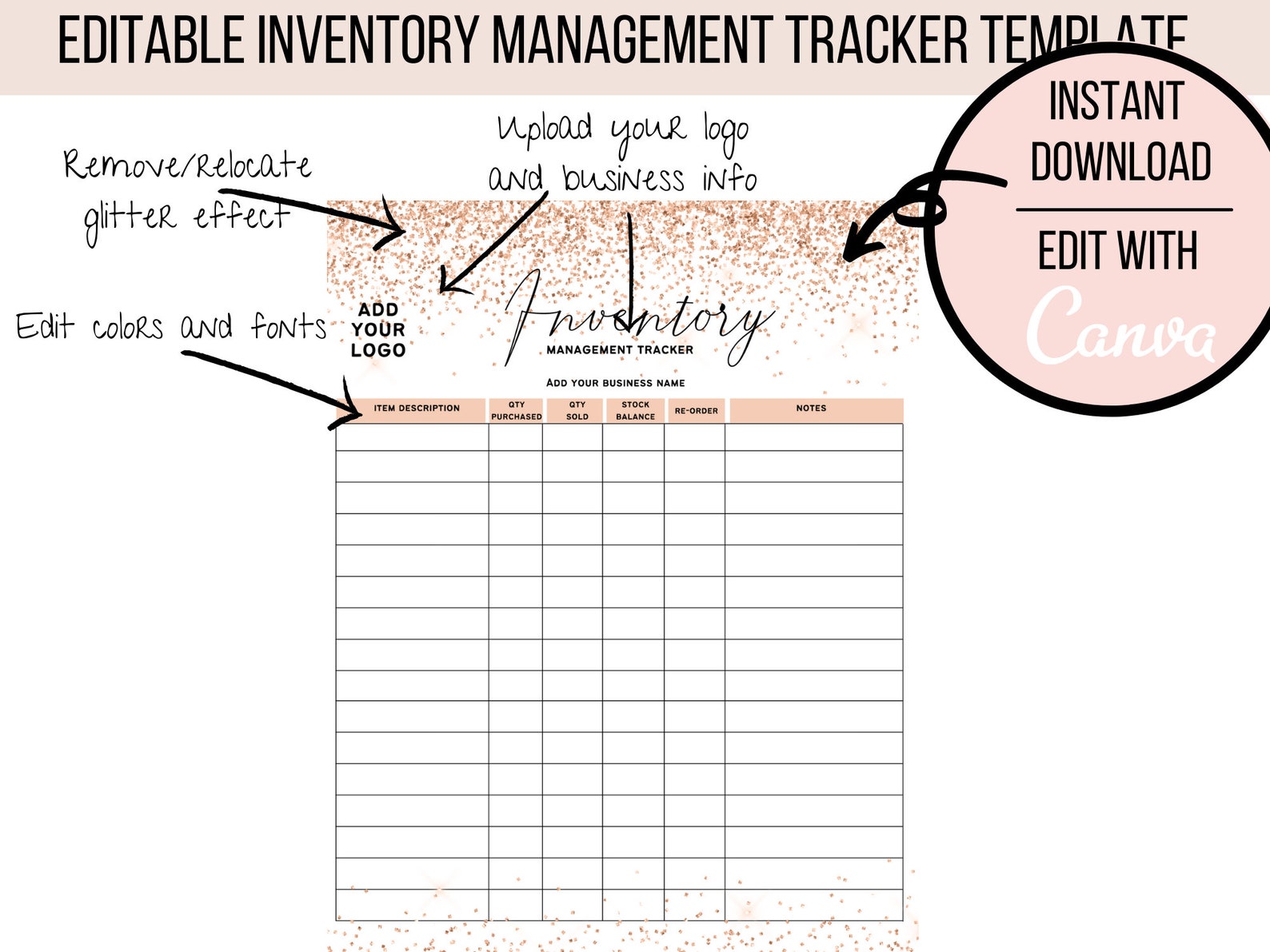 Editable Inventory Tracker, Printable Business Inventory Record ...