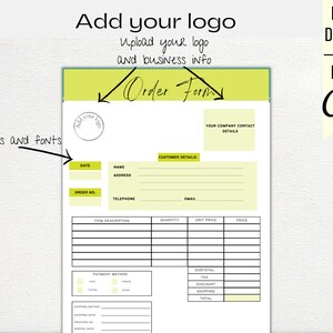 Editable Order Form Template, Yellow, Printable and Customizable Order ...