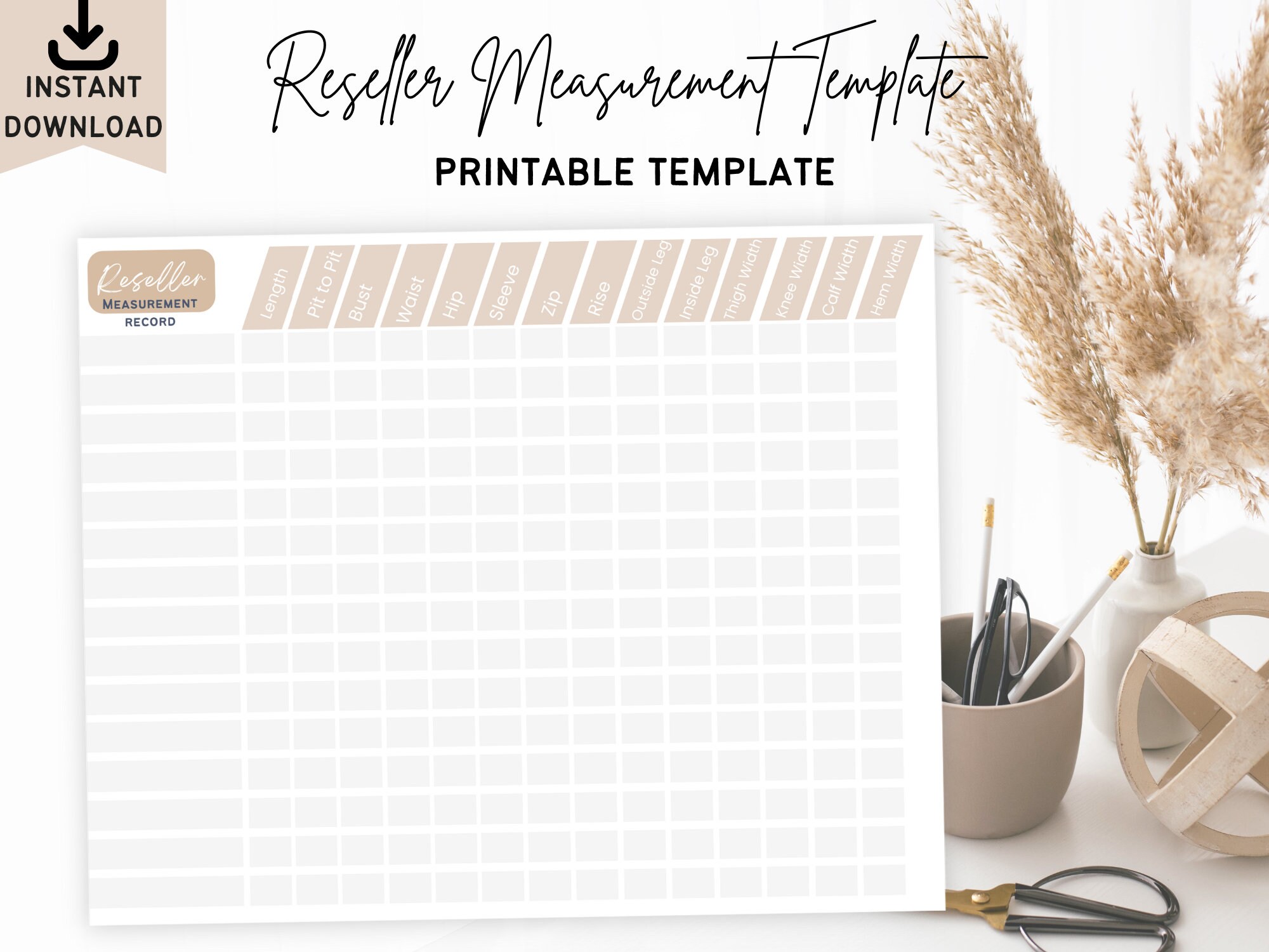 Reseller Printable Measurement Form | Record of Measurements| Reseller ...