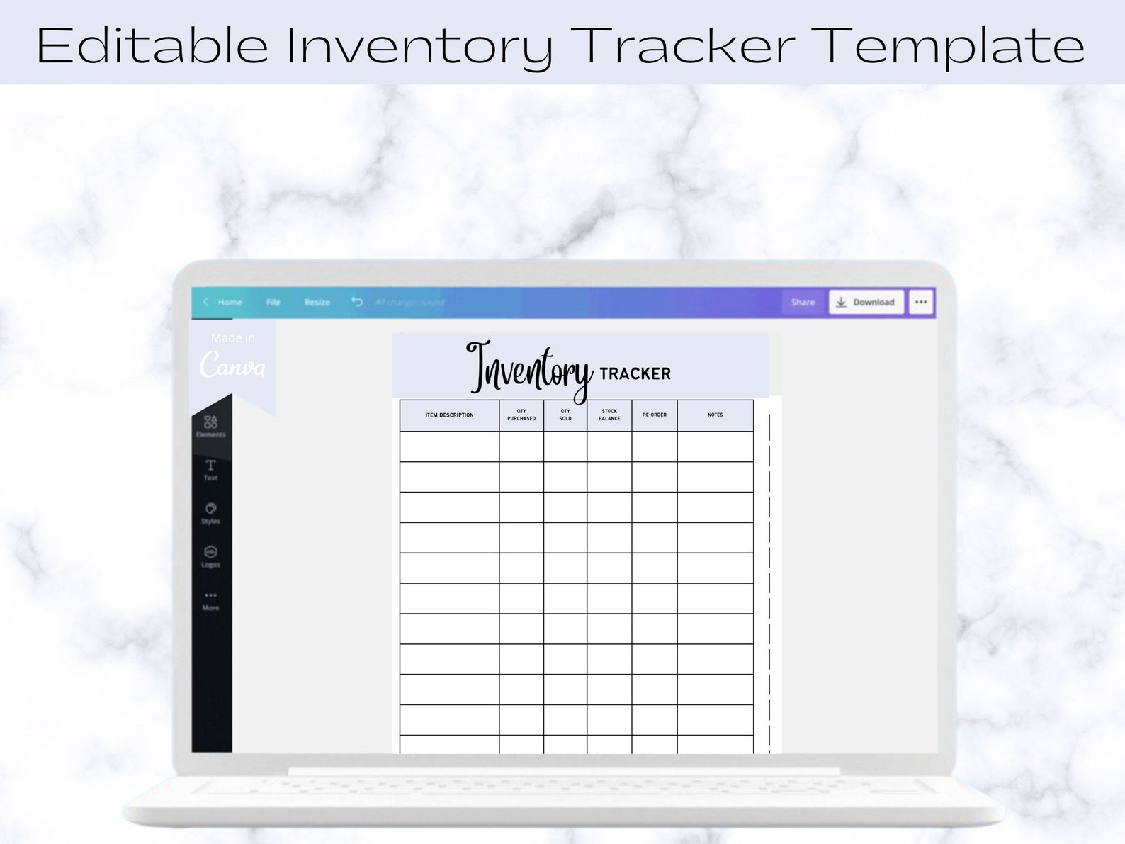 Editable Inventory Tracker, Printable Business Inventory Record ...