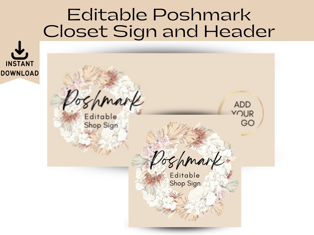 Poshmark Editable Shop Sign and Banner Templates Floral Wreath Design ...