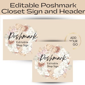 Poshmark Editable Shop Sign and Banner Templates Floral Wreath Design ...