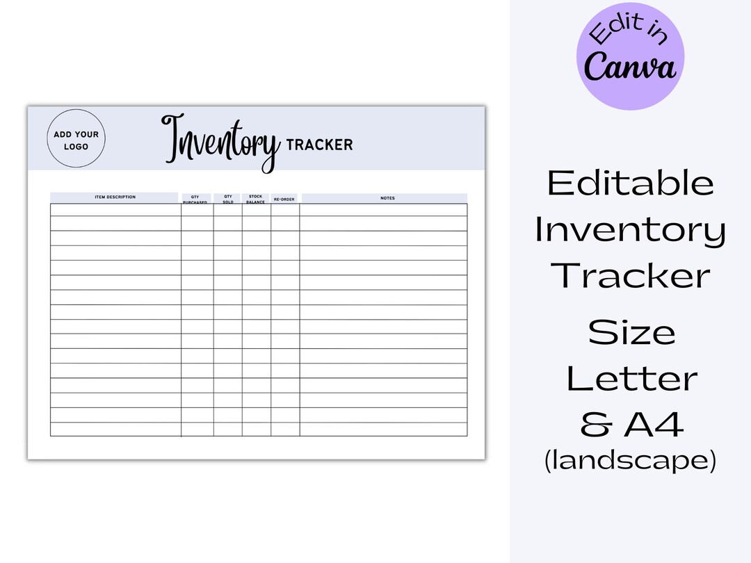 Editable Inventory Tracker, Printable Business Inventory Record ...