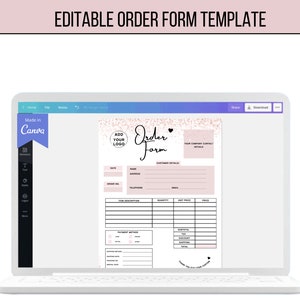 Pink Glitter Effect Editable Order Form Template, Printable and ...