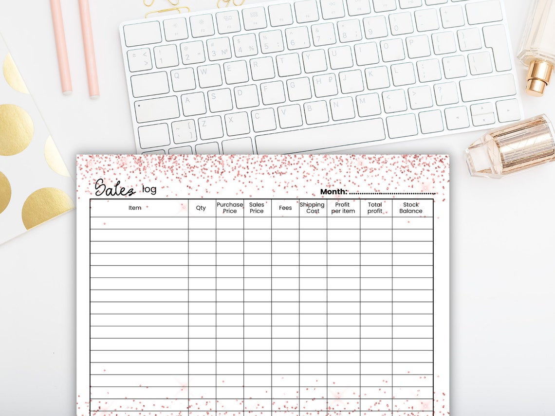 Pink Glitter Editable Sales Log Template, Sale and Purchase Inventory ...