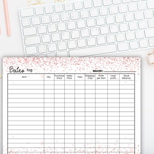 Pink Glitter Editable Sales Log Template, Sale and Purchase Inventory ...