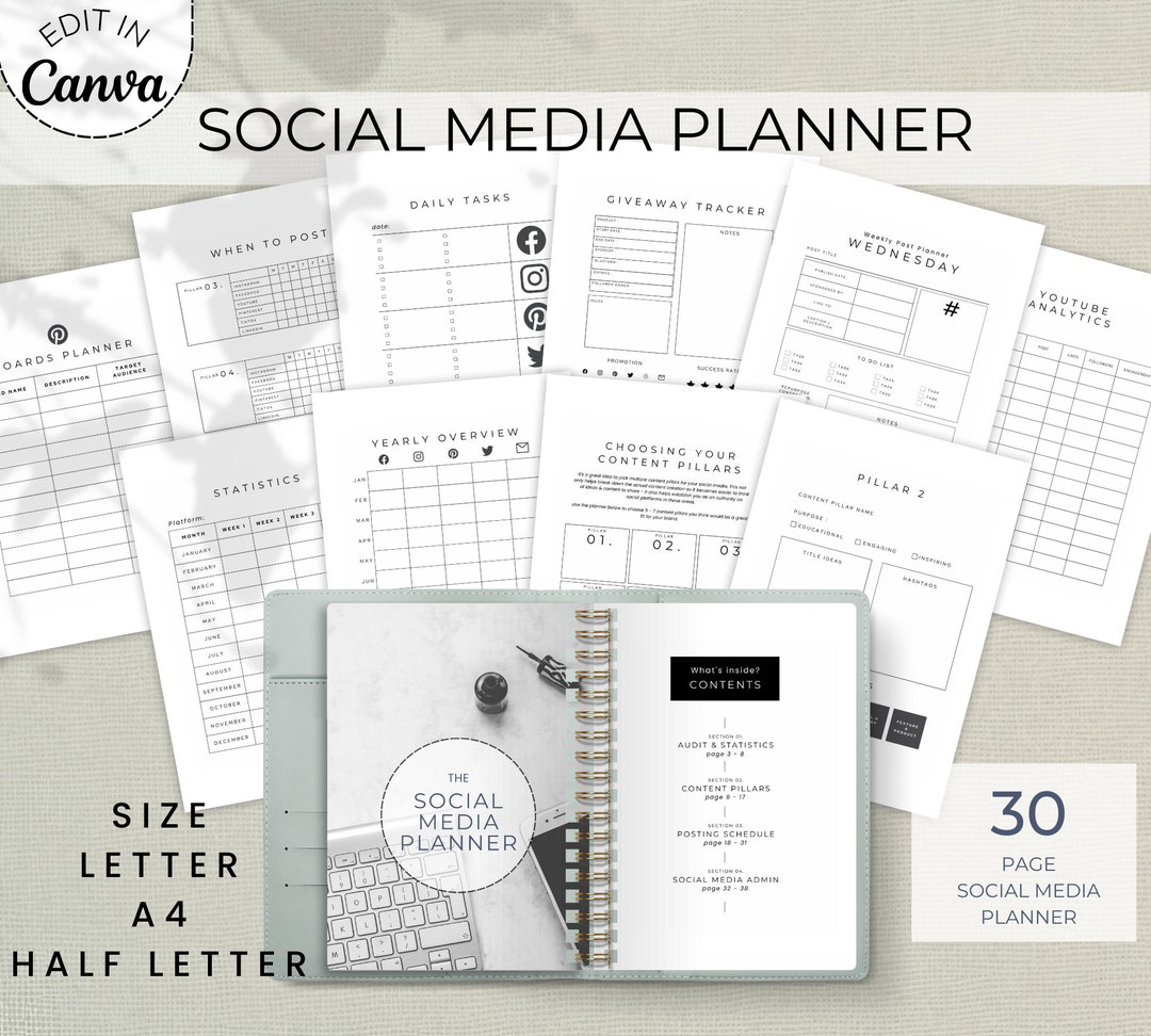 Social Media Content Planner Printable Template, Instagram, Youtube ...
