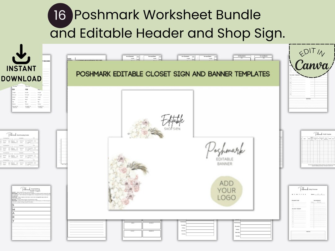Poshmark Reseller Bundle, Printable Planner Worksheets, Editable Header ...