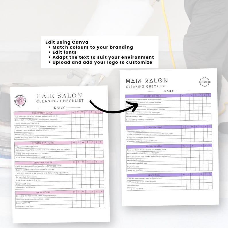 Hair Salon Cleaning Checklist Template, Editable Cleaning Rota for ...