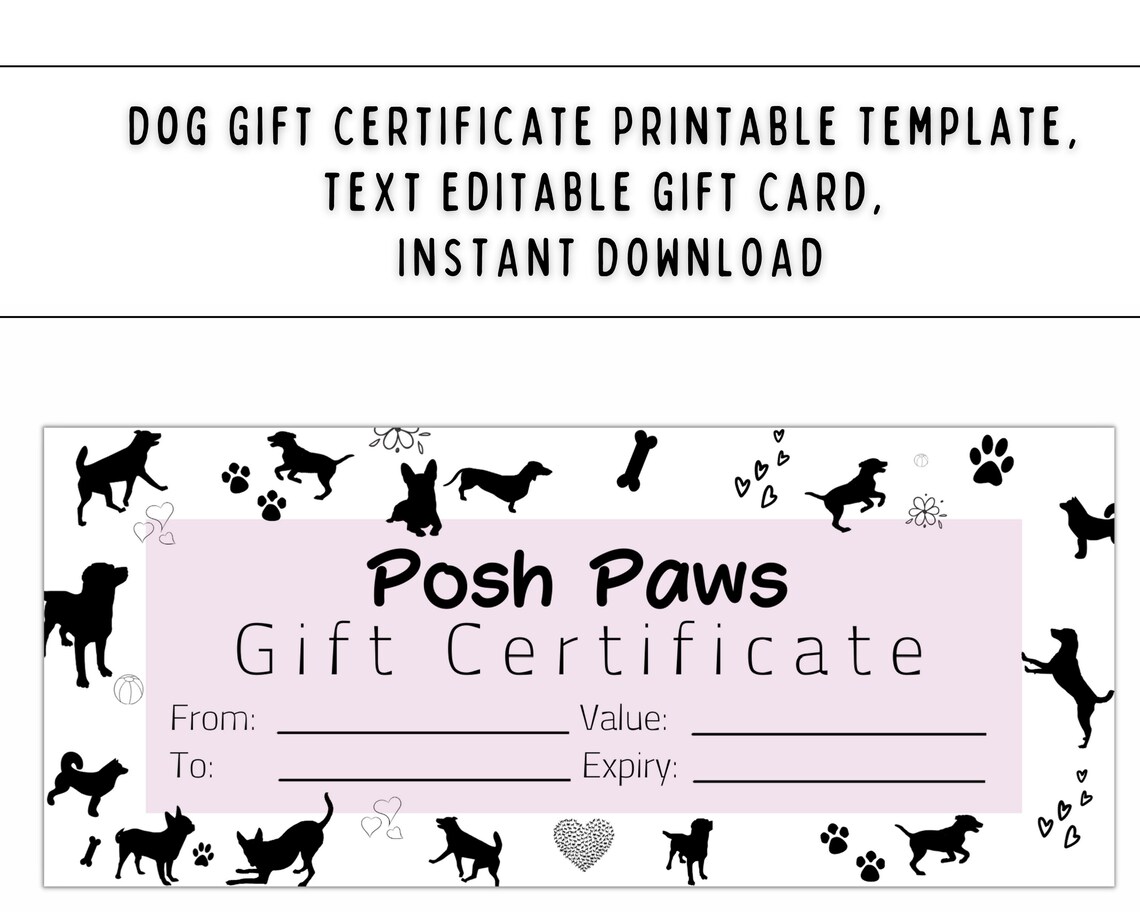 Dog Gift Certificate Printable Template. DIY Editable Gift Card, Add ...