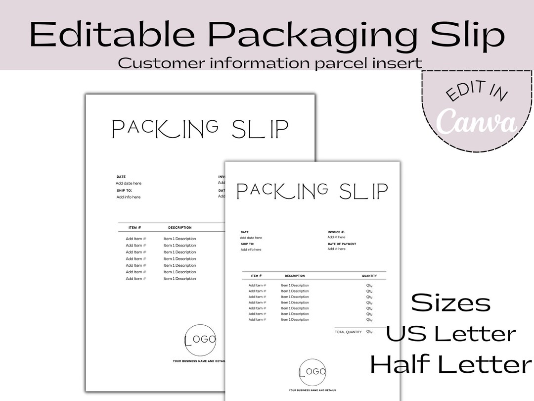 Minimalist Editable Packing Slip Template, Editable Delivery Note ...