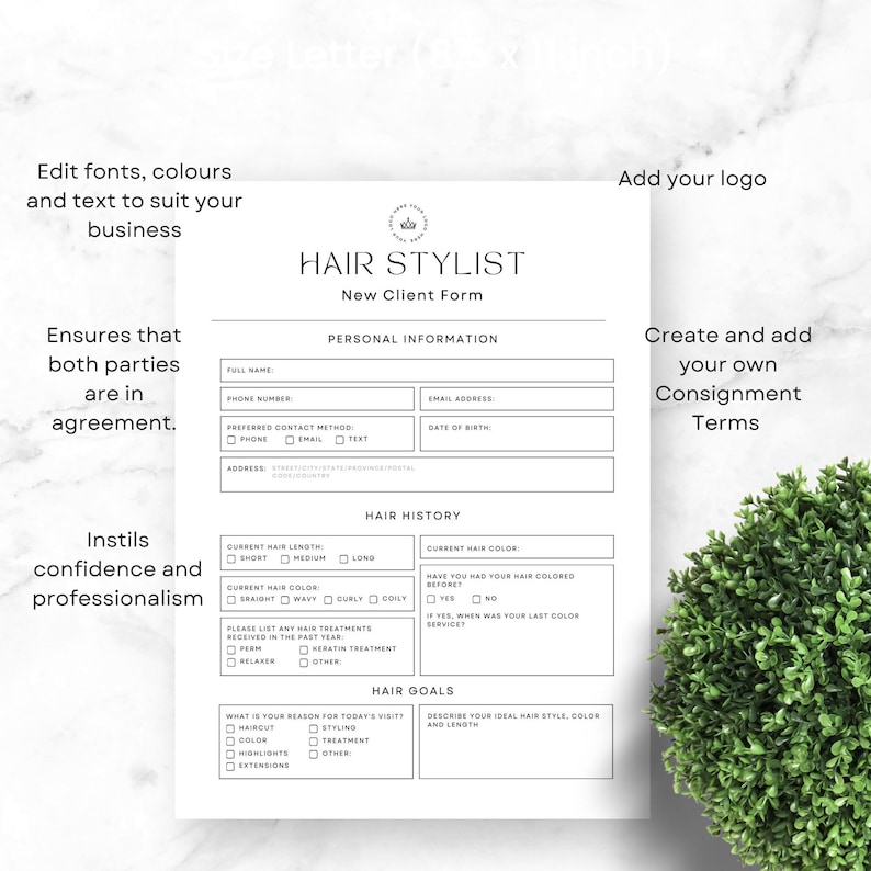Client Intake Forms Hair Stylist, Hair Salon Client Forms Pack ...