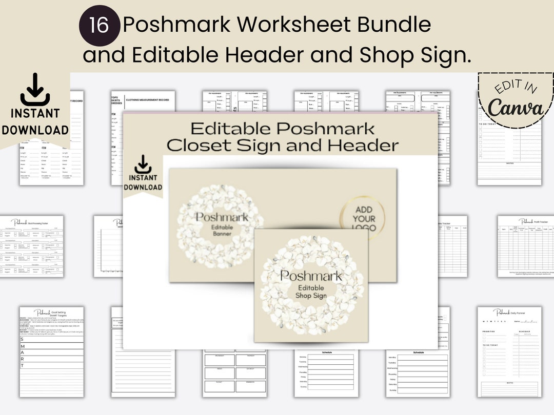 Poshmark Reseller Bundle, Printable Planner Worksheets, Editable Header ...