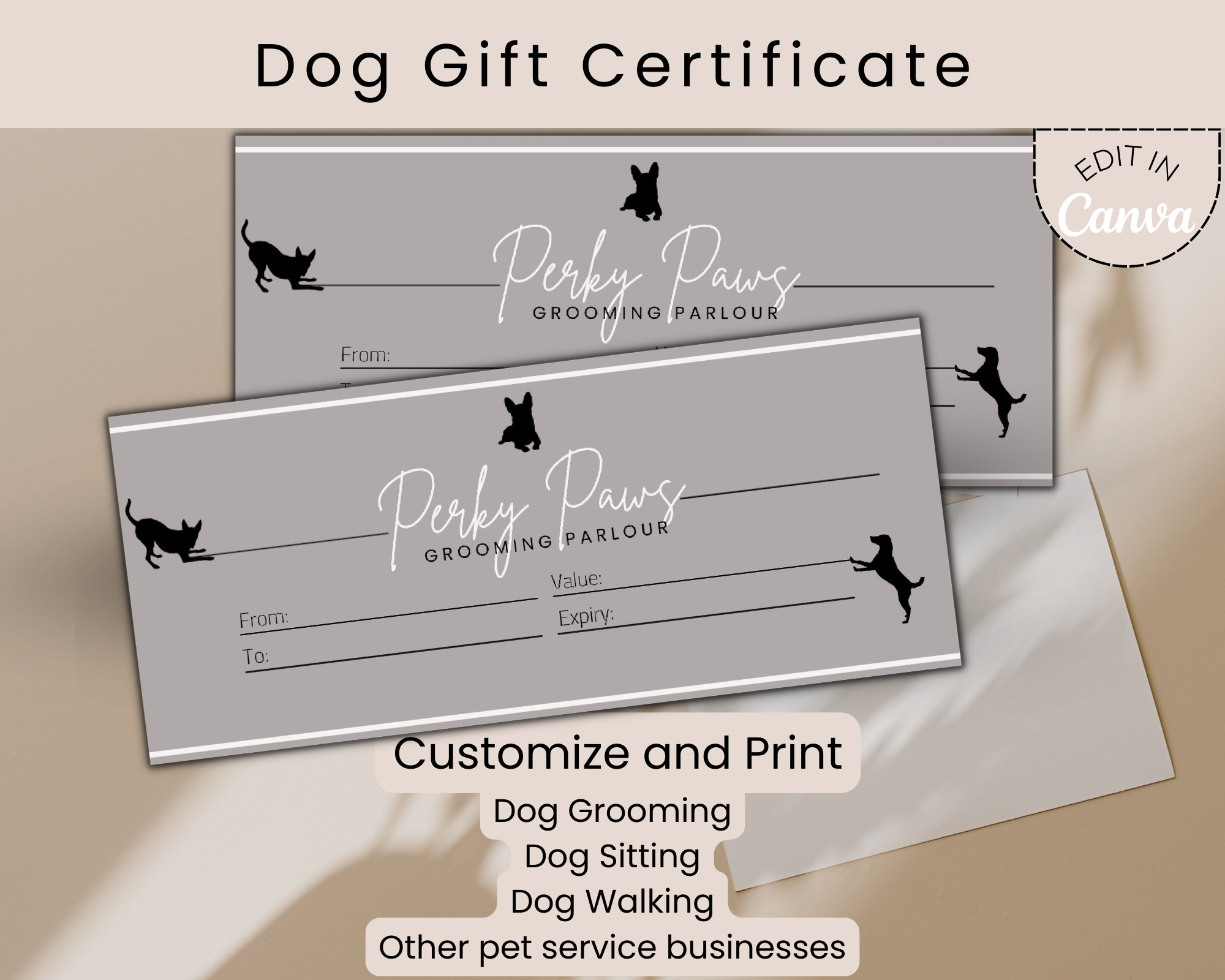Editable Gift Certificate Template Dog Grooming, Dog Walking, Dog ...